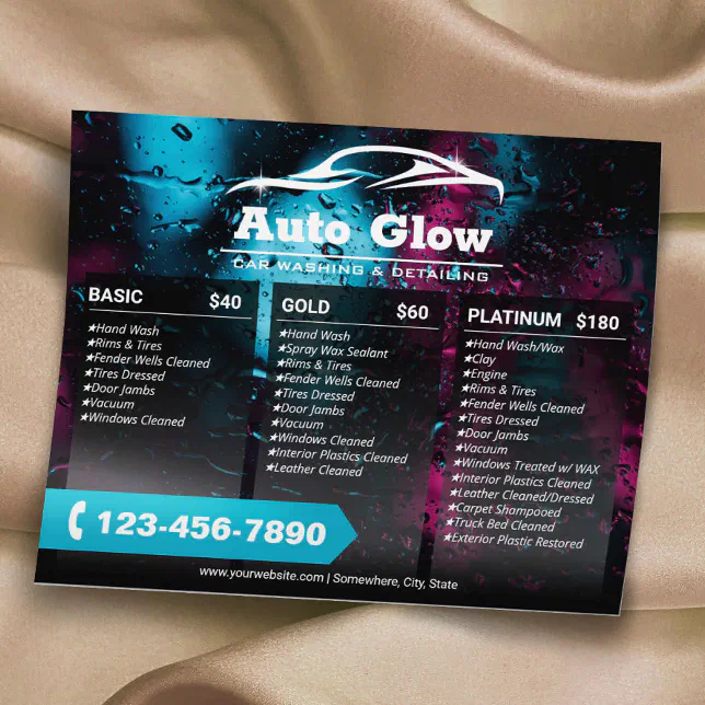 Car Wash Auto Detailing Price Package Flyer | Zazzle