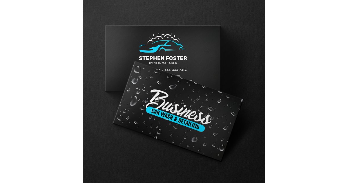 Car Wash & Auto detailing Water Drop Black Blue Business Card | Zazzle