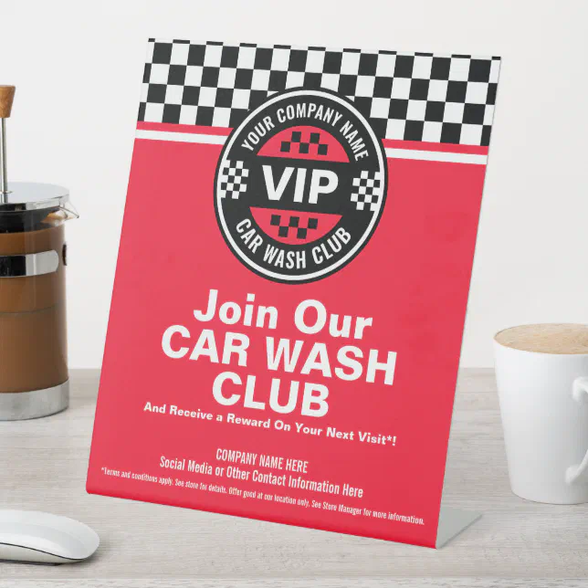 Car Wash Club - Racing Checkered Flag Rewards Pedestal Sign | Zazzle