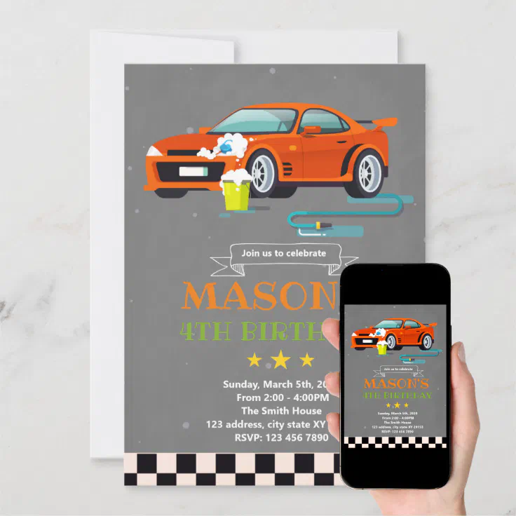 Car wash theme birthday theme invitation | Zazzle