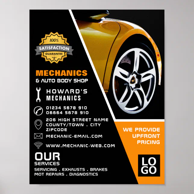 Car Wheel, Auto Mechanic & Repairs Advertising Poster | Zazzle