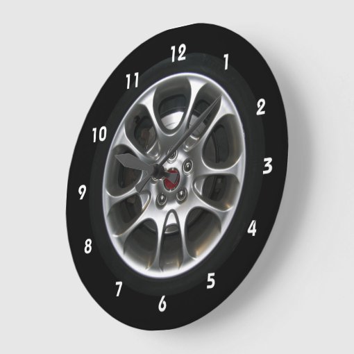 Car Wheel hubcap clock with numbers | Zazzle