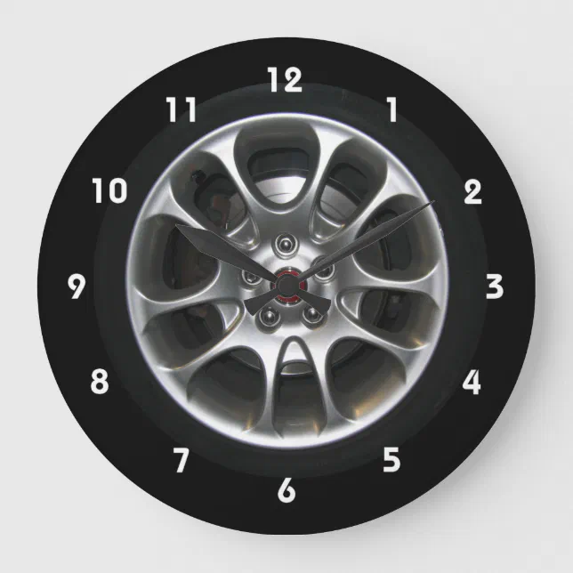 Car Wheel hubcap clock with numbers | Zazzle