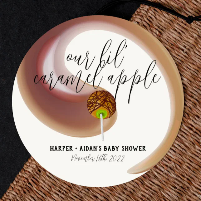 Caramel Apple - Green Baby Shower Favor Sticker | Zazzle