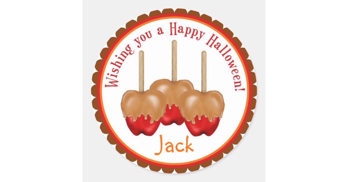 Caramel Apples Halloween Treat Stickers | Zazzle