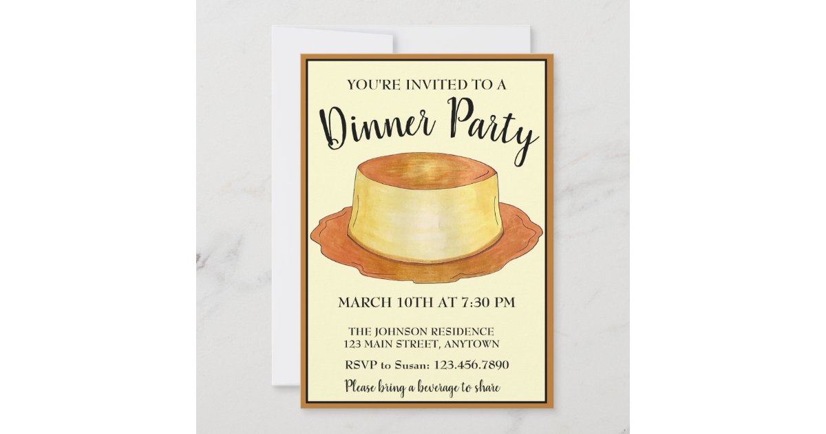 Caramel Custard Flan Spanish Food Dinner Party Invitation | Zazzle
