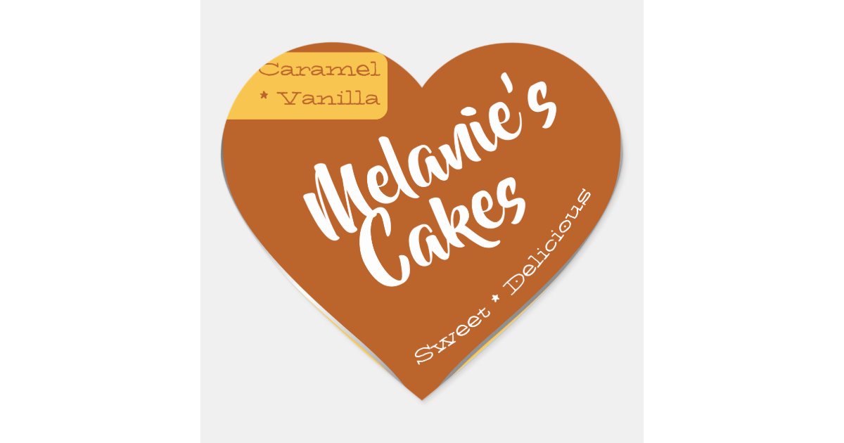 Caramel Yellow Brown Custom Bakery Cake Packaging Heart Sticker | Zazzle