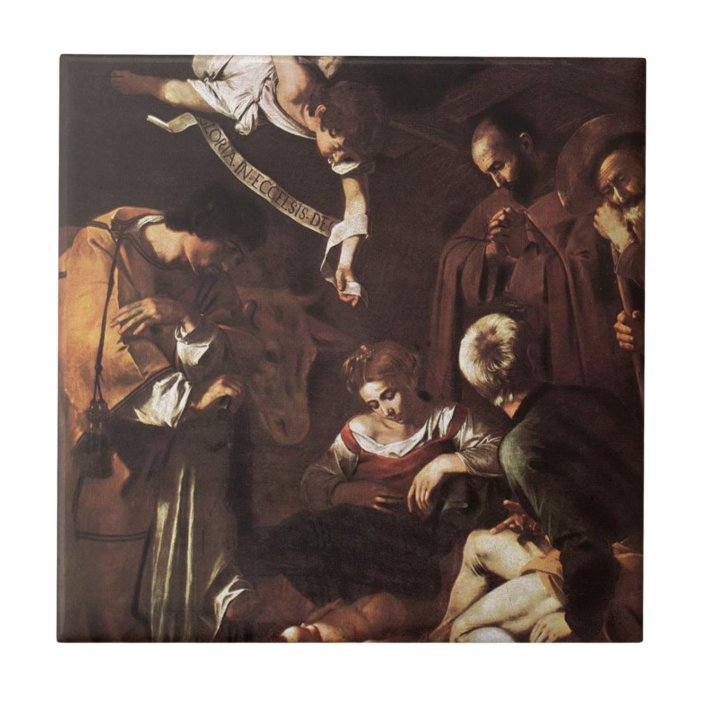 Caravaggio -Nativity with St Francis & St Lawrence Ceramic Tile ...