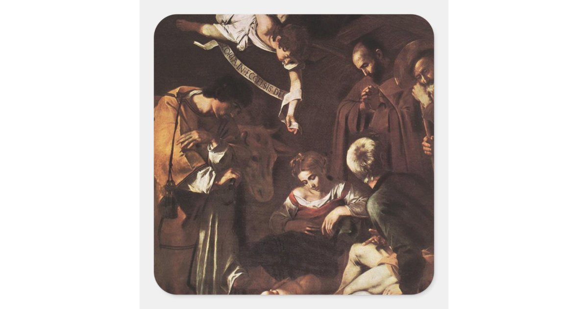 Caravaggio -Nativity with St Francis & St Lawrence Square Sticker | Zazzle