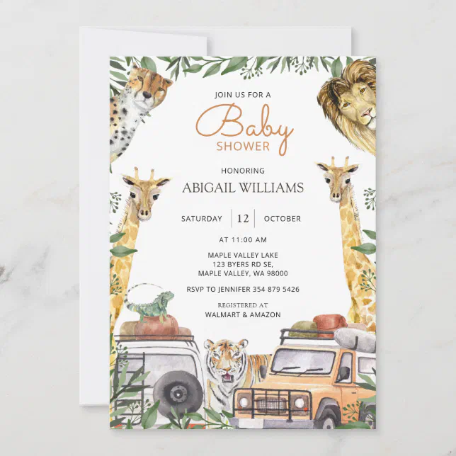 Caravan Wild Safari Animals Baby Shower Invitation | Zazzle