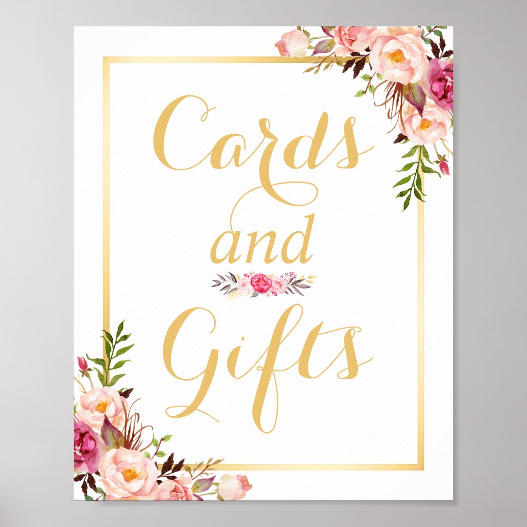 Card and Gifts | Floral Gold Frame Wedding Sign | Zazzle