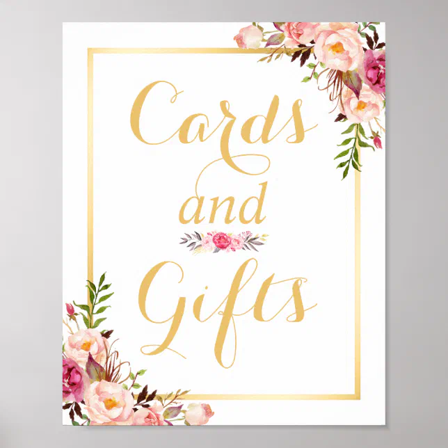 Card and Gifts | Floral Gold Frame Wedding Sign | Zazzle
