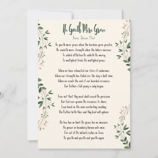 Card Annie Johnson Flint - 'He Giveth More Grace' | Zazzle