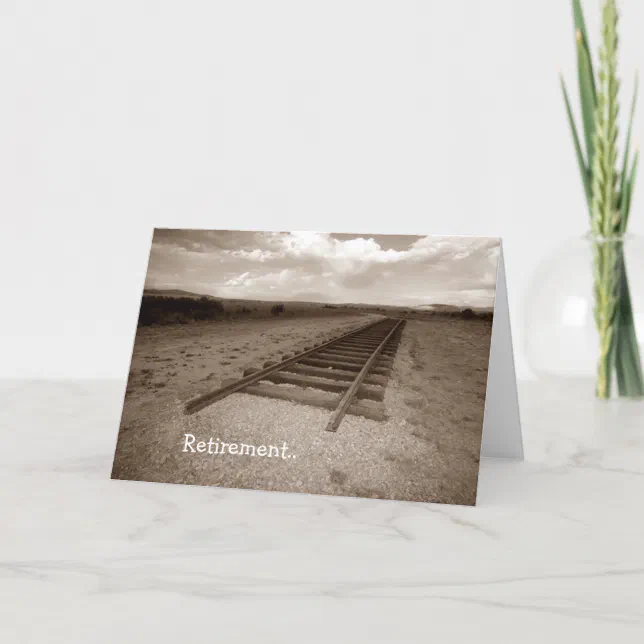 Card Retirement Railroad Fun end of the tracks! | Zazzle