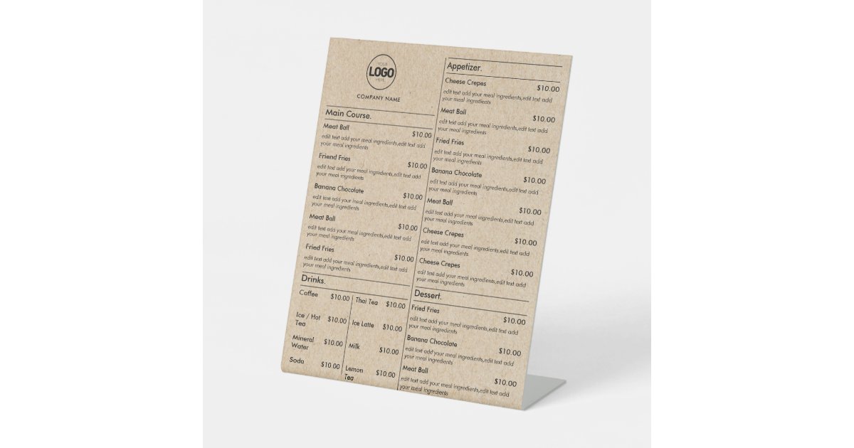 Cardboard Business Price List | Logo Pedestal Sign | Zazzle