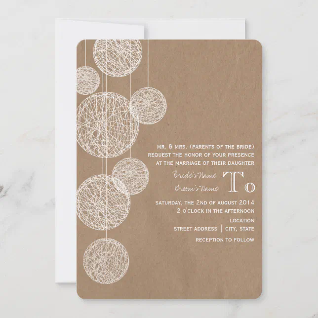 Cardboard Inspired Twine Globes Wedding Invitation | Zazzle