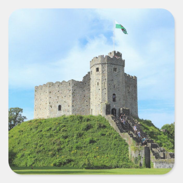 Cardiff Castle Keep Square Sticker | Zazzle.com