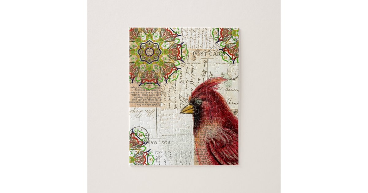 Cardinal and Ephemera Collage Jigsaw Puzzle | Zazzle