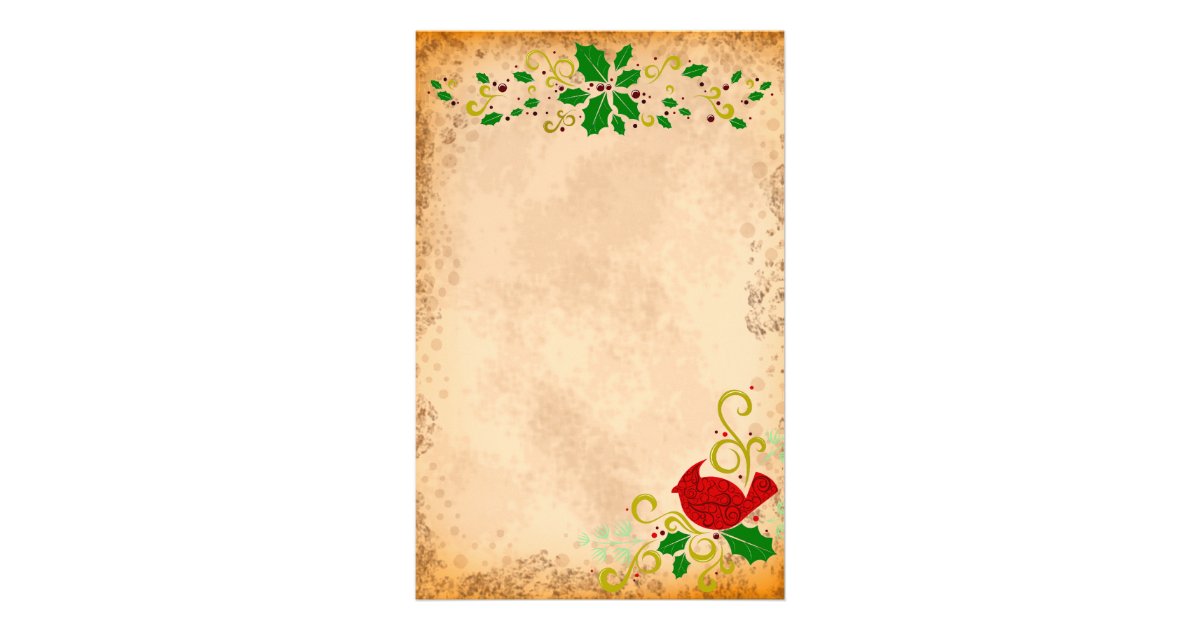 Cardinal and Holly Parchment Stationery | Zazzle.com