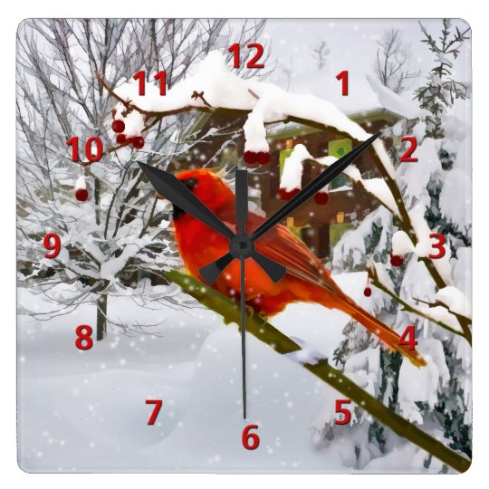 Cardinal Bird, Snow, Winter Square Wall Clock | Zazzle.com