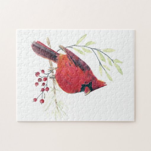 Cardinal Bird Watercolor Art Jigsaw Puzzle | Zazzle