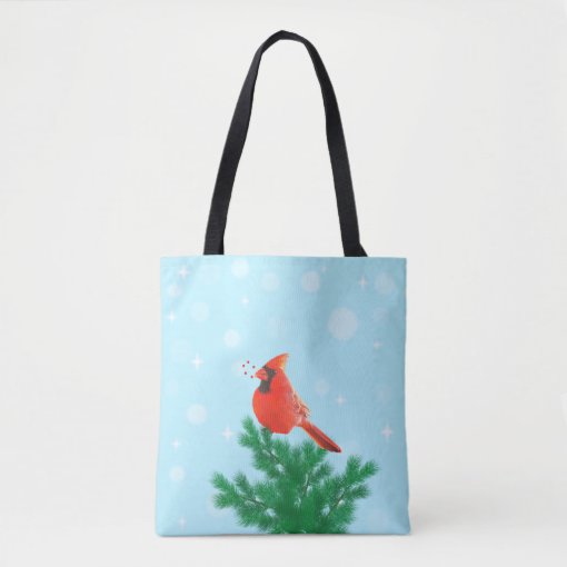 Cardinal bird & wild berries on light blue tote bag | Zazzle