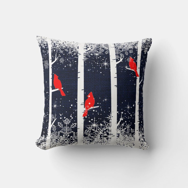 Cardinal Birds and Winter Snowflakes Throw Pillow | Zazzle