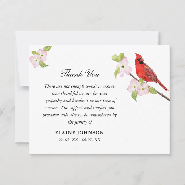 Cardinal Floral Funeral Sympathy Thank you | Zazzle