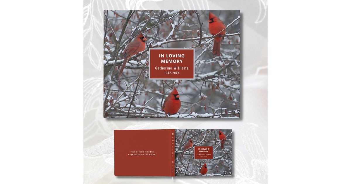 Cardinal Foil Funeral Guest Book In Loving Memory | Zazzle