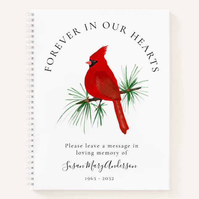 Cardinal Forever in Our Hearts Funeral Guest Book | Zazzle