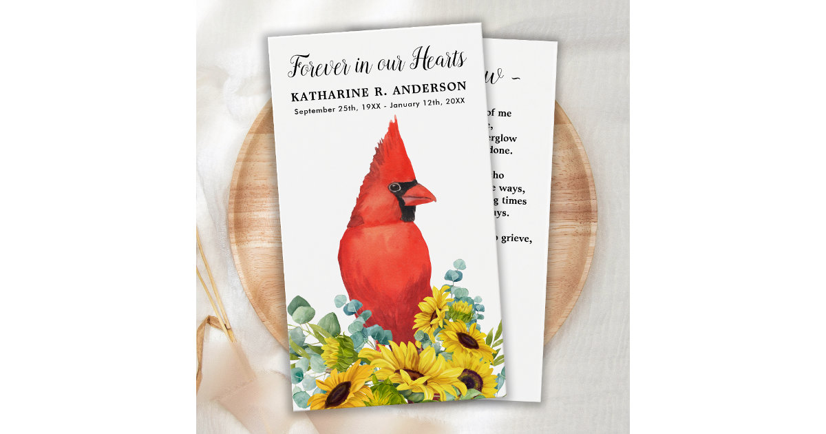Cardinal Forever in our Hearts Funeral Prayer Card | Zazzle