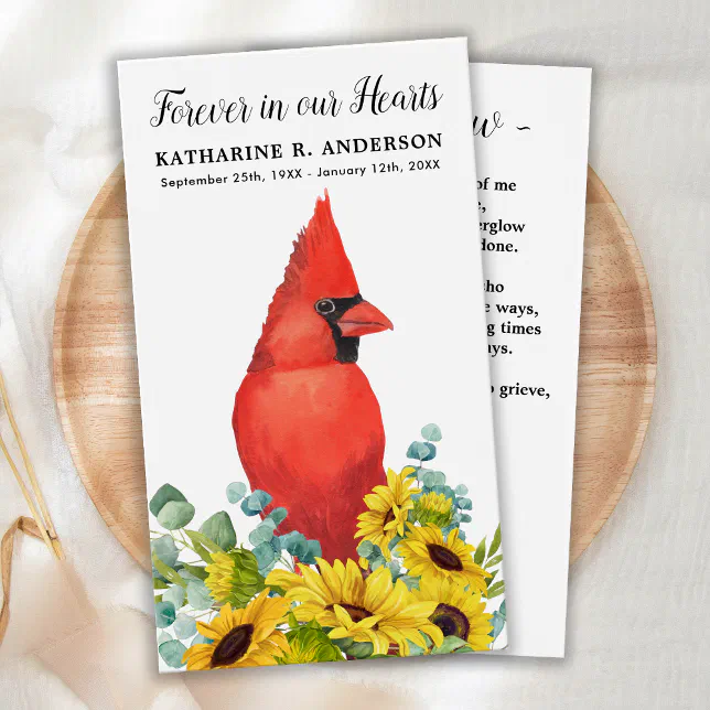 Cardinal Forever in our Hearts Funeral Prayer Card | Zazzle