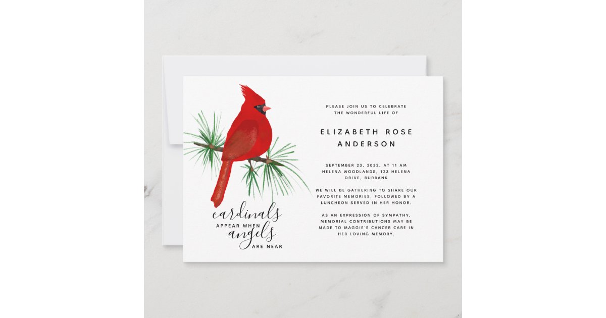 Cardinal Funeral Celebration of Life Invitation | Zazzle