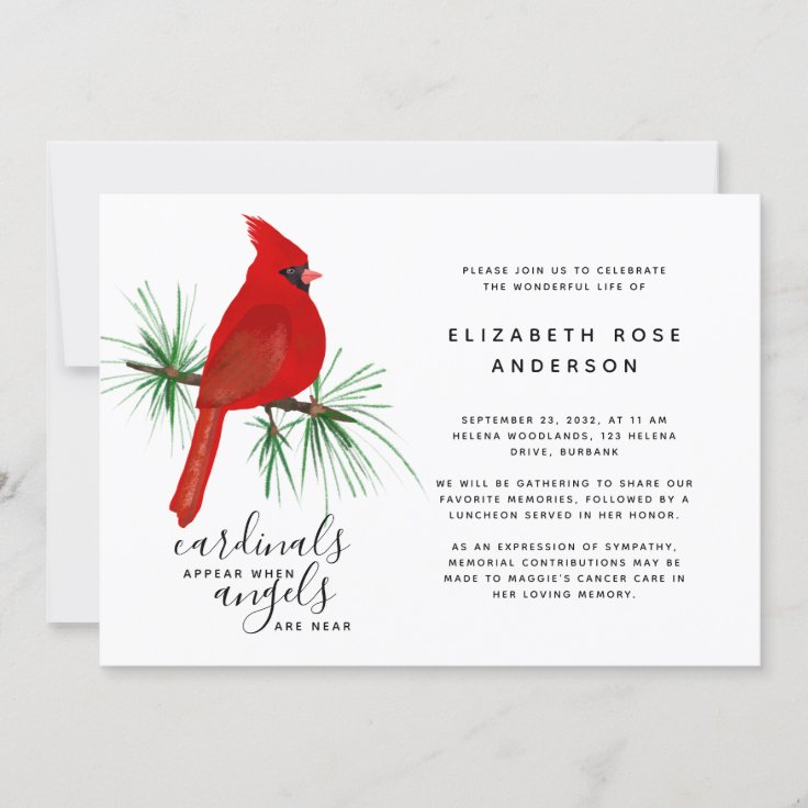Cardinal Funeral Celebration of Life Invitation | Zazzle