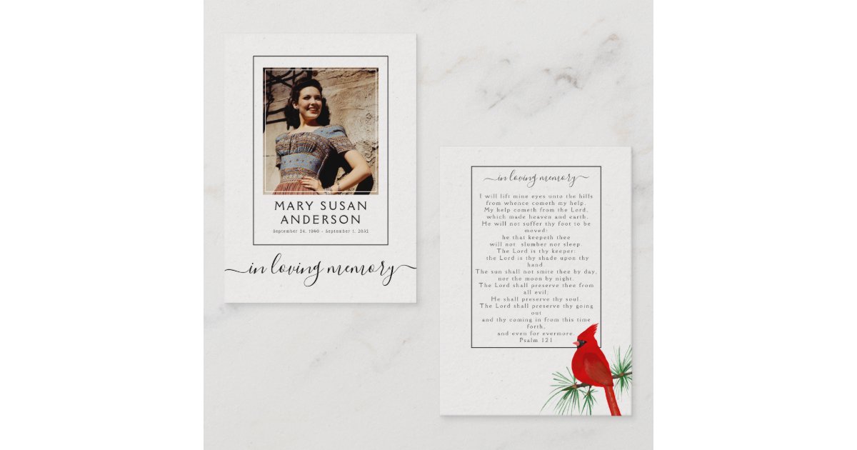 Cardinal Funeral Memorial Photo Prayer Card | Zazzle