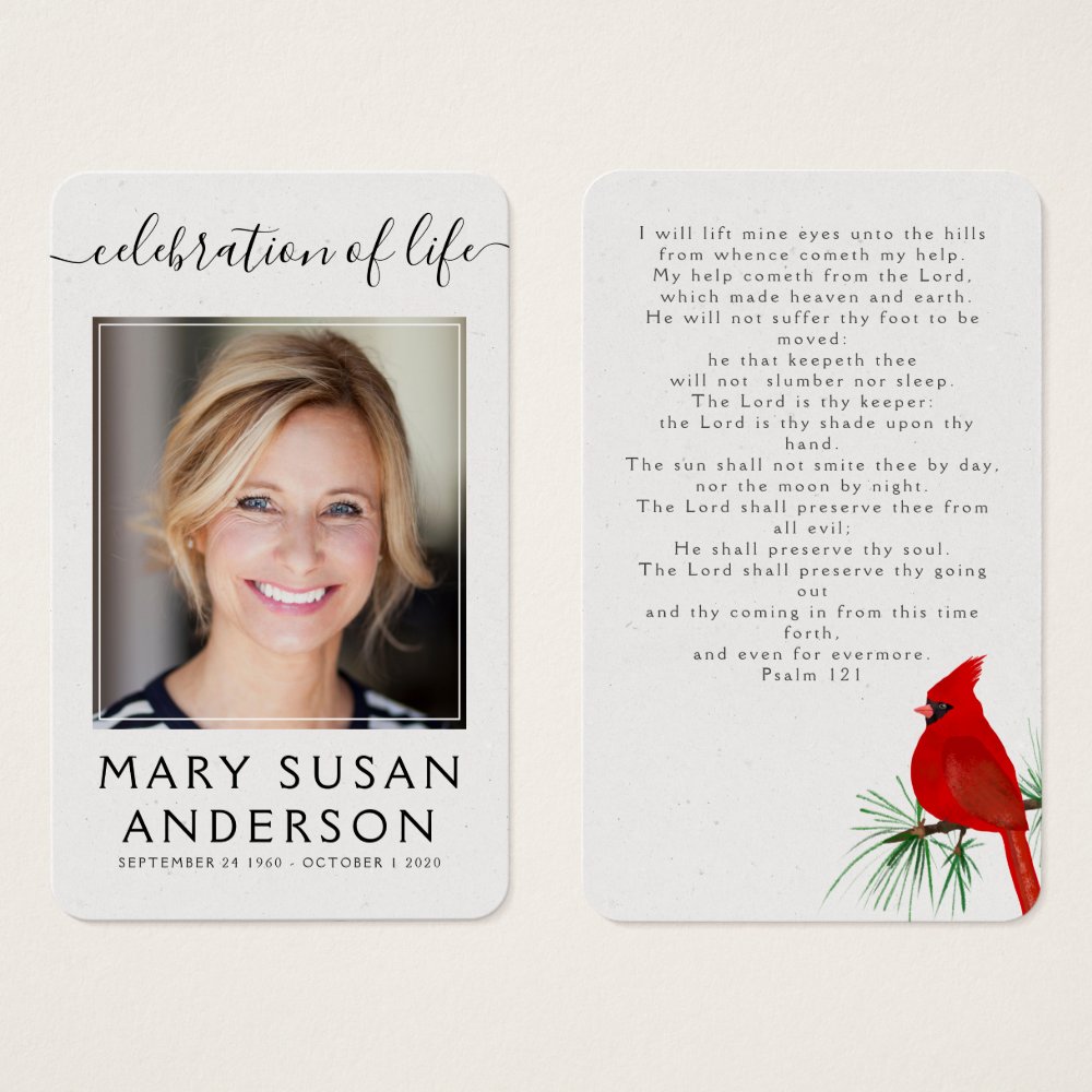 Cardinal Funeral Memorial Photo Prayer Card - Snuggle Hamster Designs
