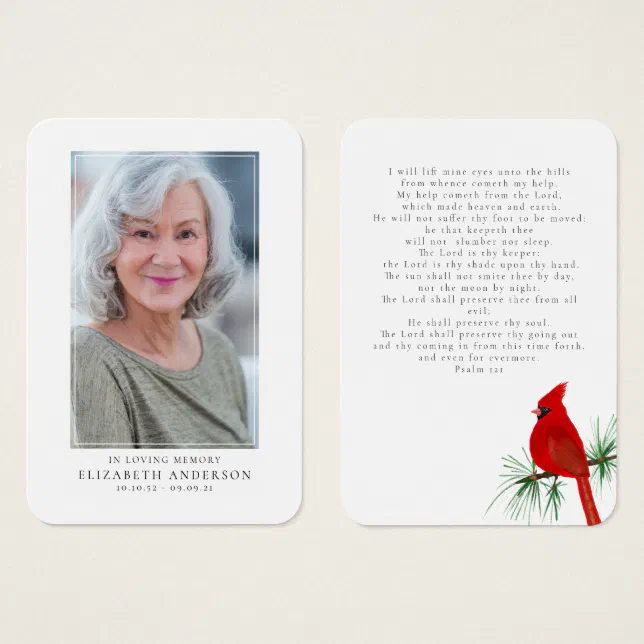 Cardinal Funeral Memorial Photo Prayer Card | Zazzle