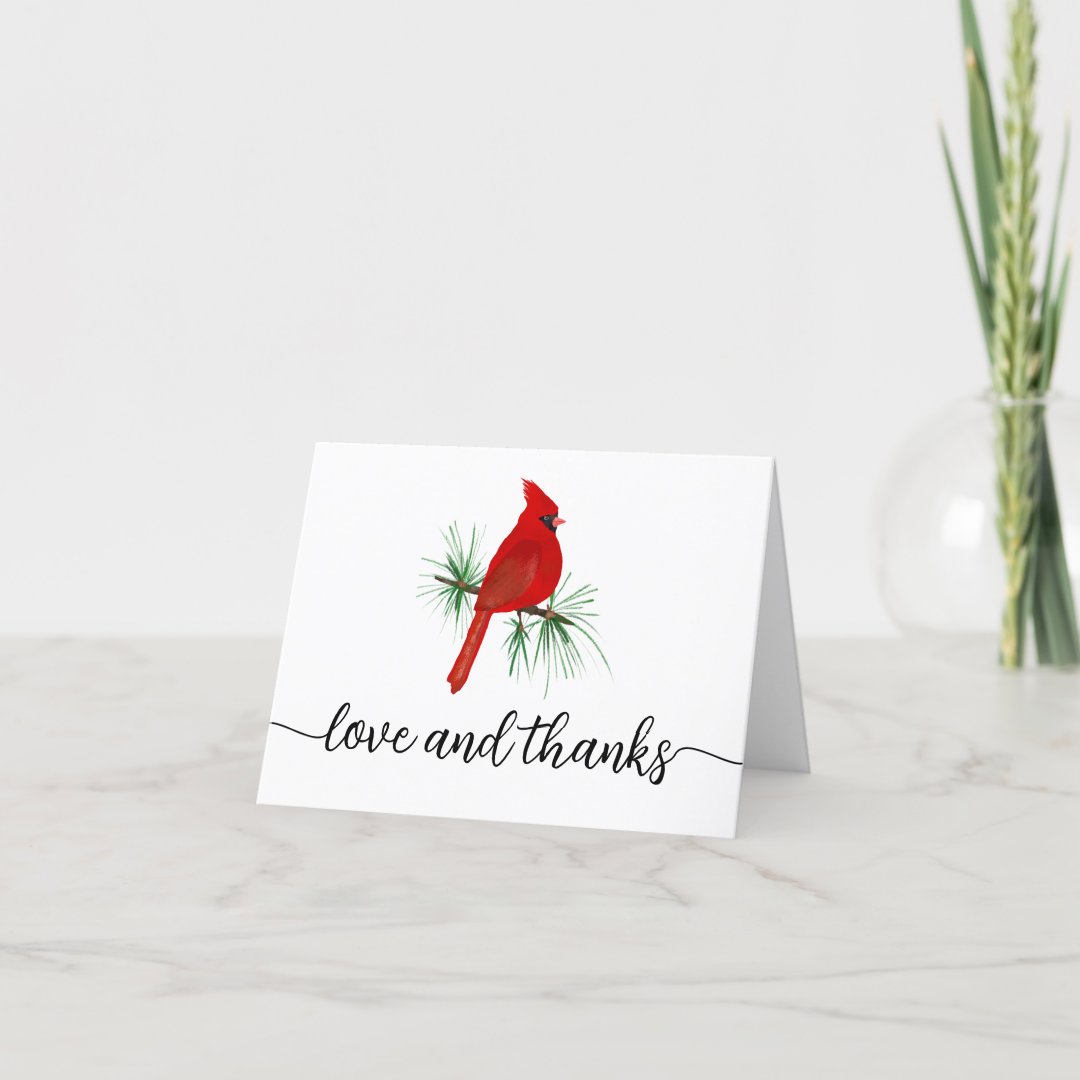 Cardinal Funeral Memorial Sympathy Thank You Card | Zazzle