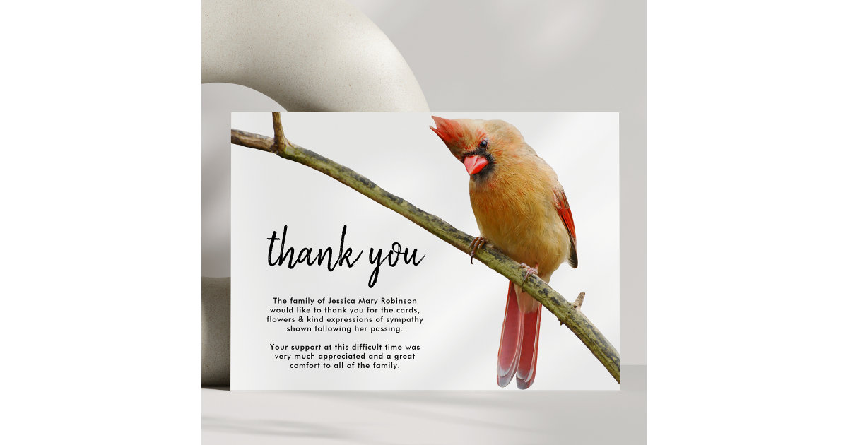 Cardinal Funeral Memorial Thank You Card | Zazzle
