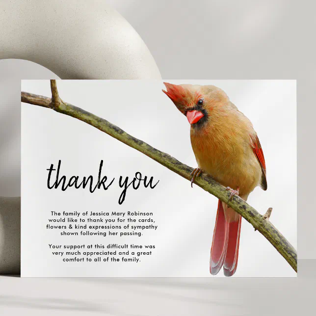 Cardinal Funeral Memorial Thank You Card | Zazzle