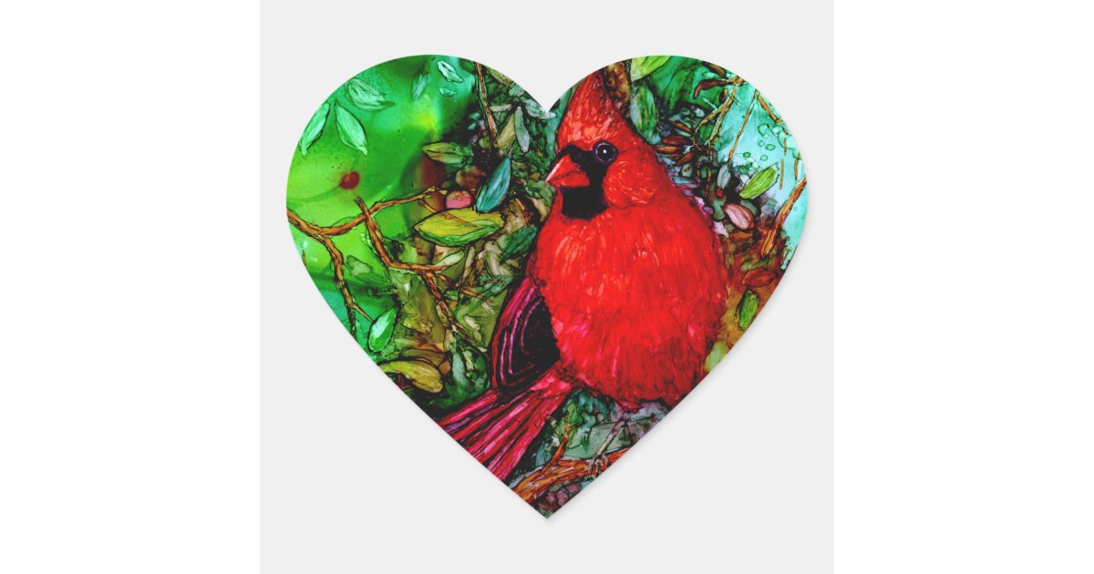 Cardinal In the Tree Heart Sticker | Zazzle