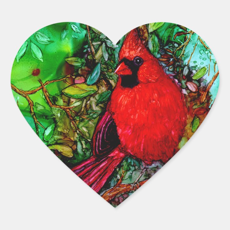 Cardinal In the Tree Heart Sticker | Zazzle