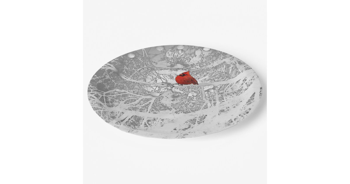 Cardinal in Winter Paper Plates | Zazzle
