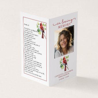 Cardinal Loving Memory Small Funeral Prayer Card | Zazzle