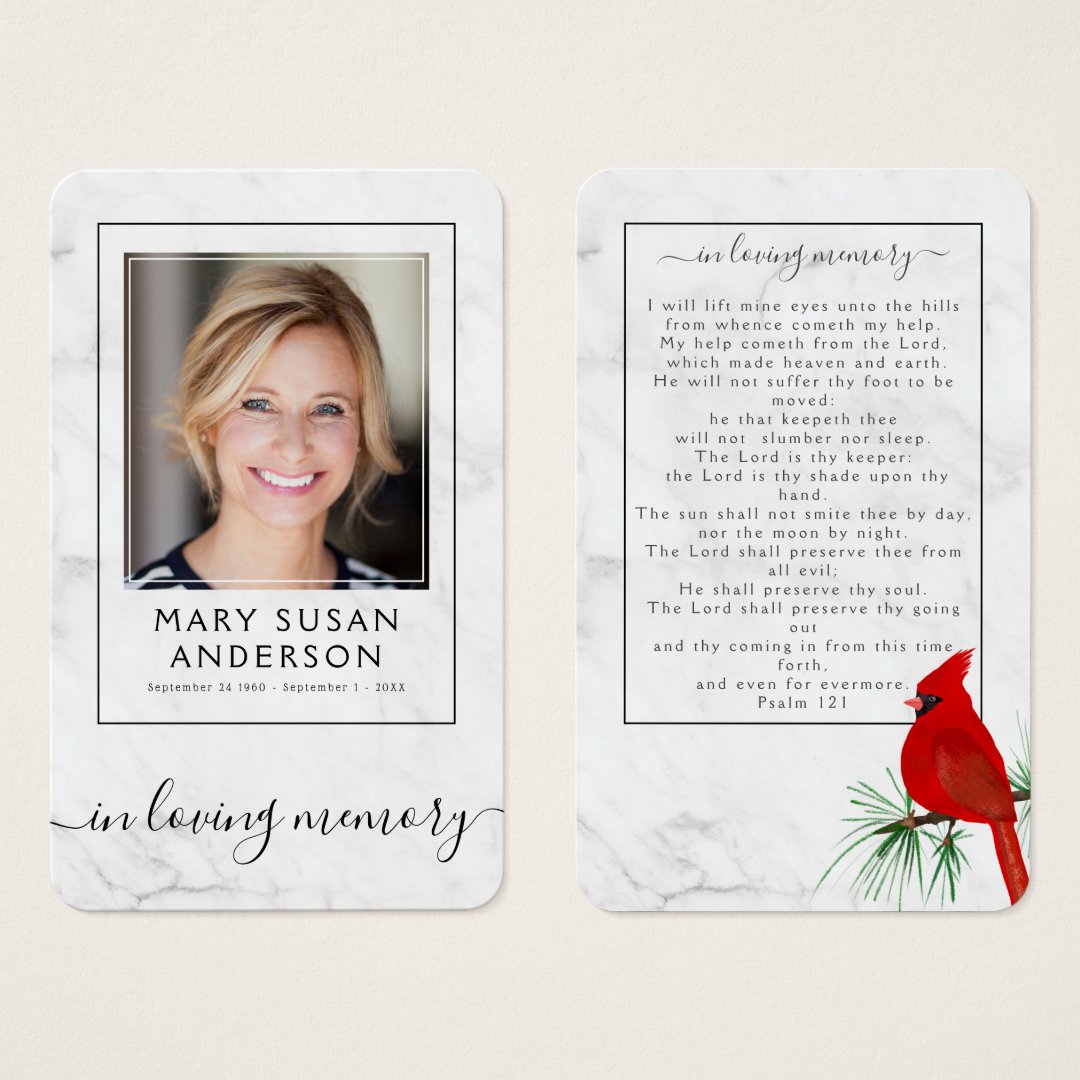 Cardinal Marble Funeral Memorial Photo Prayer Card | Zazzle