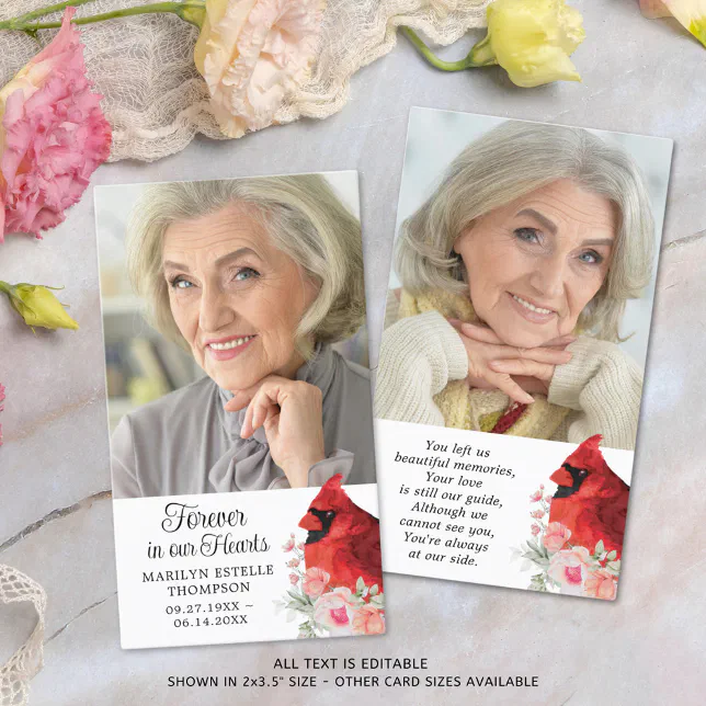 Cardinal Memorial 2 Photos Pink Floral Prayer Card | Zazzle