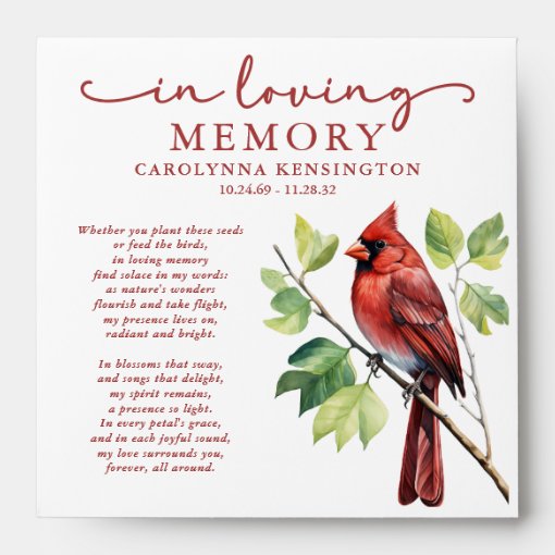 Cardinal Memorial Funeral Bird Seed Packet Envelope | Zazzle