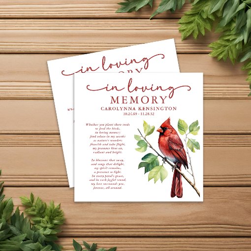 Cardinal Memorial Funeral Bird Seed Packet Envelope | Zazzle