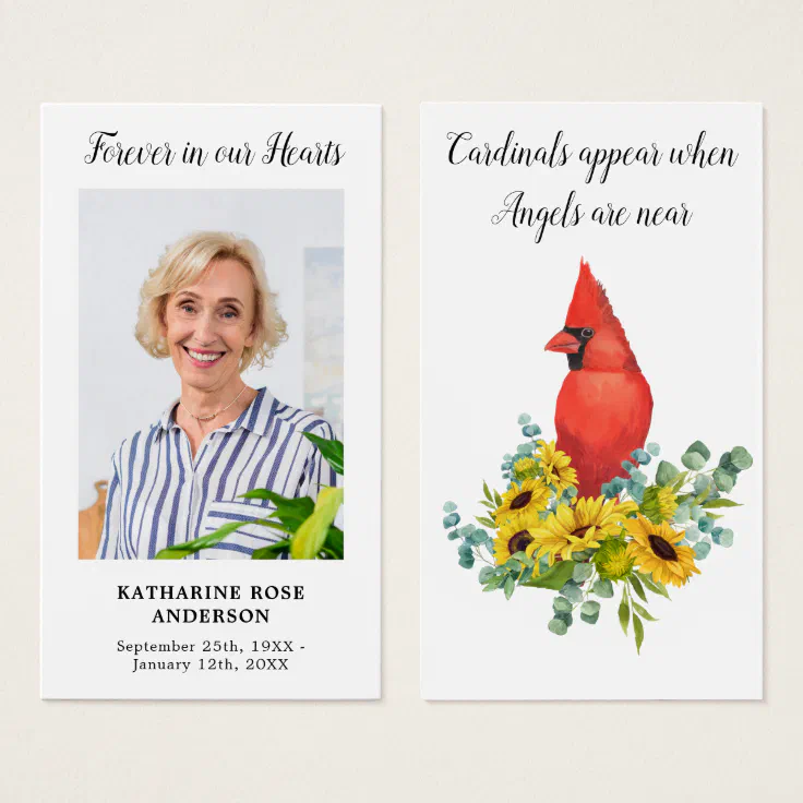 Cardinal Memorial Photo Funeral Prayer Card | Zazzle
