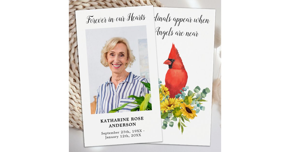Cardinal Memorial Photo Funeral Prayer Card | Zazzle